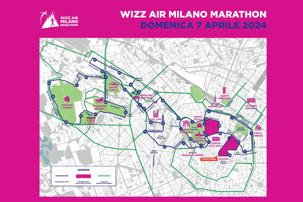 Percorso Maratona di Milano: strade e vie coinvolte